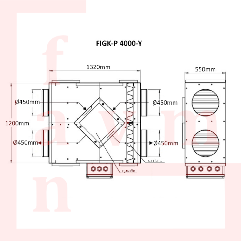 Fanex FIGK-P 4000 Plug Fanlı 220 V 4000 m³/h Debi Isı Geri Kazanım Cihazı